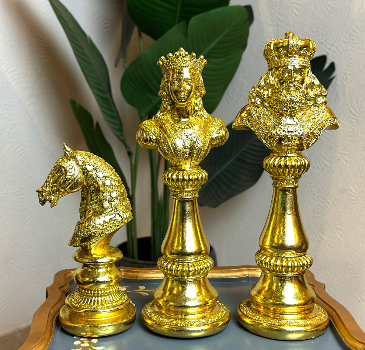 Golden Chess King, Queen And Knight Figurine Set - Needs Store