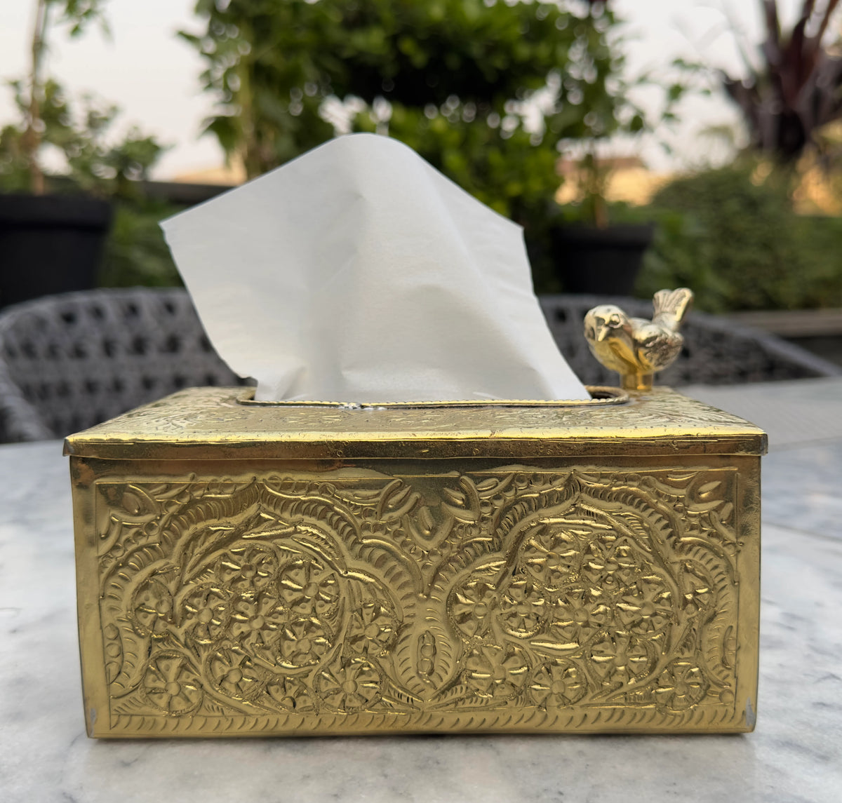 Brass Tissue Box with Sparrow – Needs Store