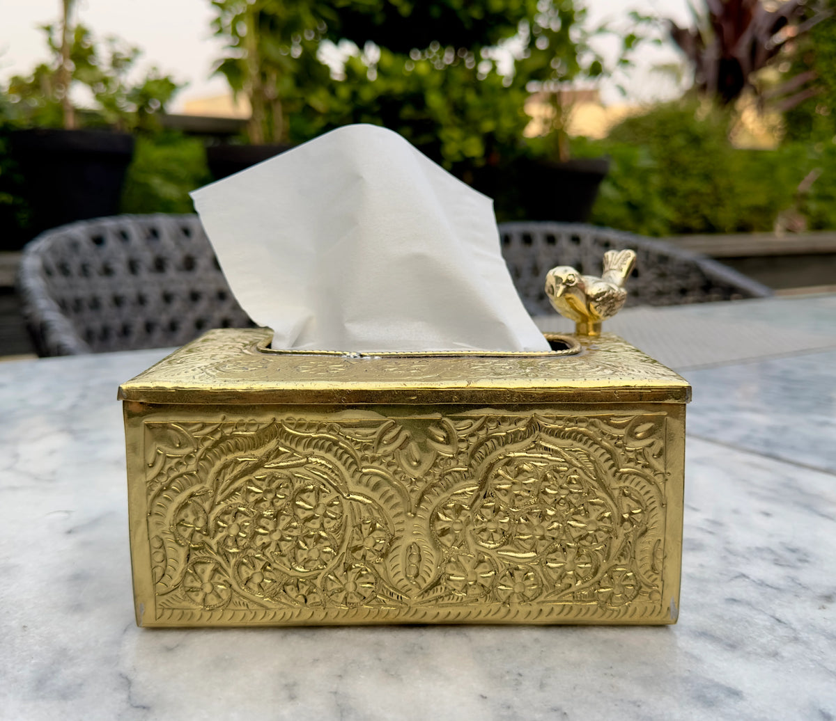 Brass Tissue Box with Sparrow – Needs Store