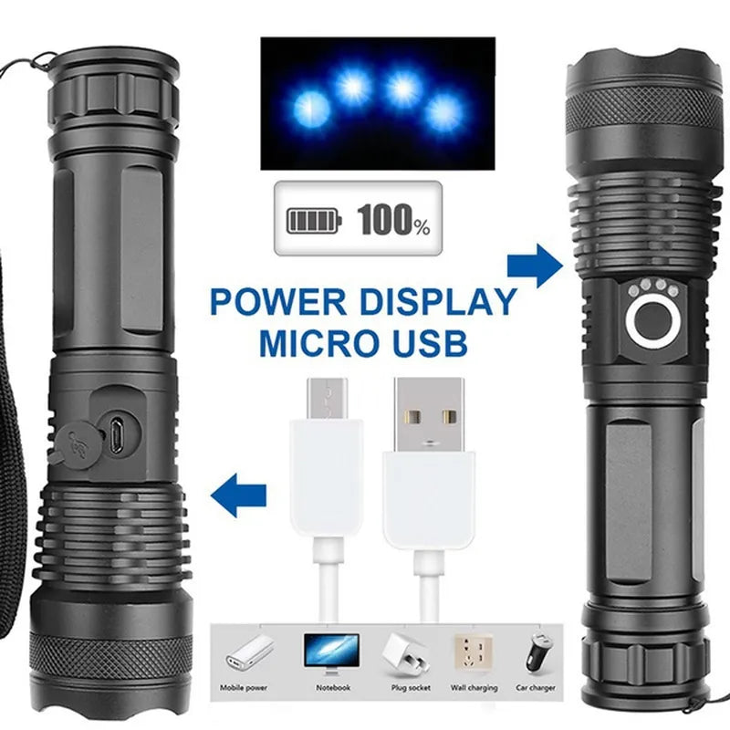 Torch Light - High Power XHP100 Led Flashlight Rechargeable 4 Core ...
