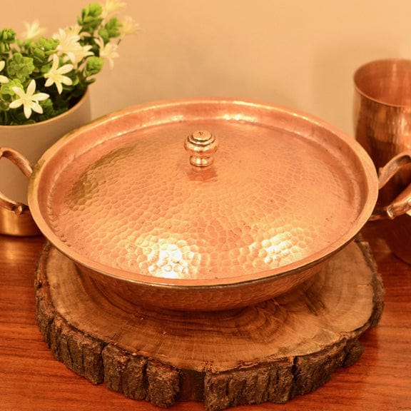 Hammered Copper Karahi with Flat bottom /Wok With Lid - 100% Pure Copp ...