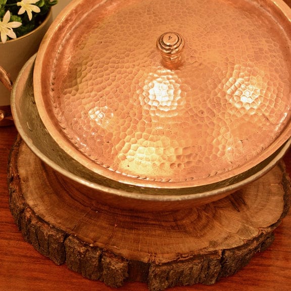Hammered Copper Karahi With Round Bottom /Wok with Lid - 100% Pure Cop ...