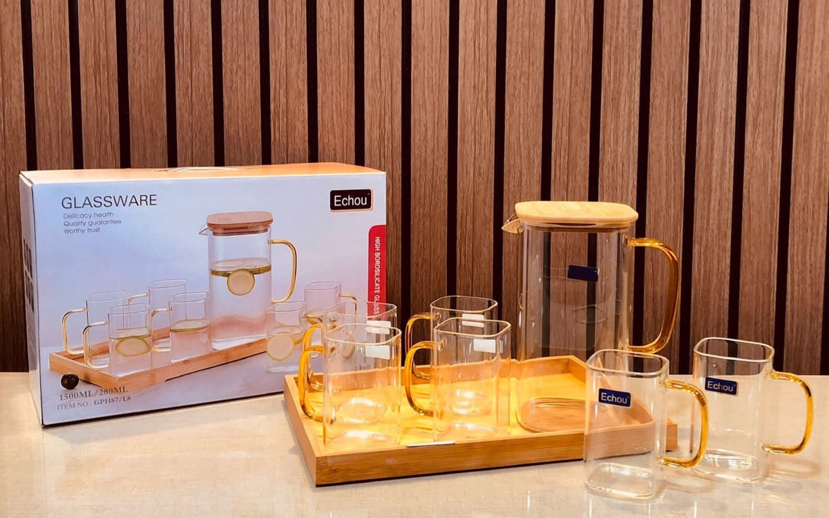 Square Shape Jug Set With Bamboo Tray & Lid – Needs Store