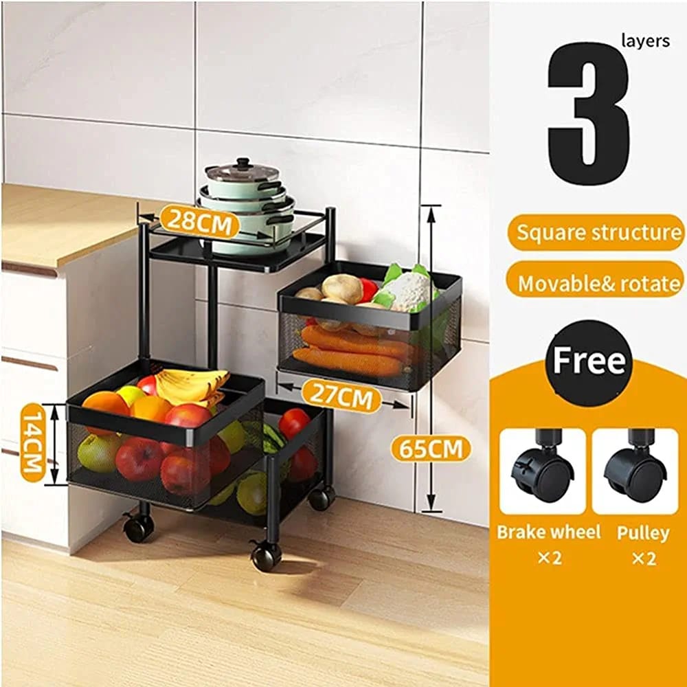3 Layer Mobile Kitchen Rotating Storage Rack - Needs Store