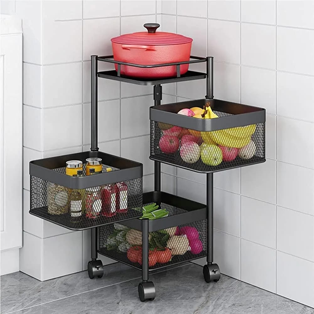 3 Layer Mobile Kitchen Rotating Storage Rack - Needs Store