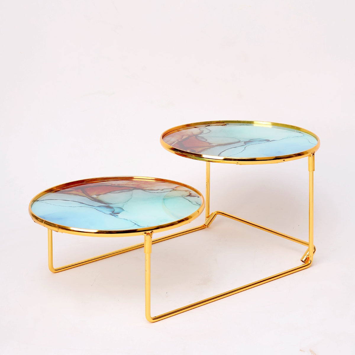 Marble Look Blue Double Layer Round Shape Tray – Needs Store