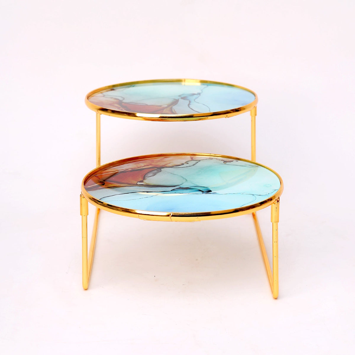Marble Look Blue Double Layer Round Shape Tray – Needs Store