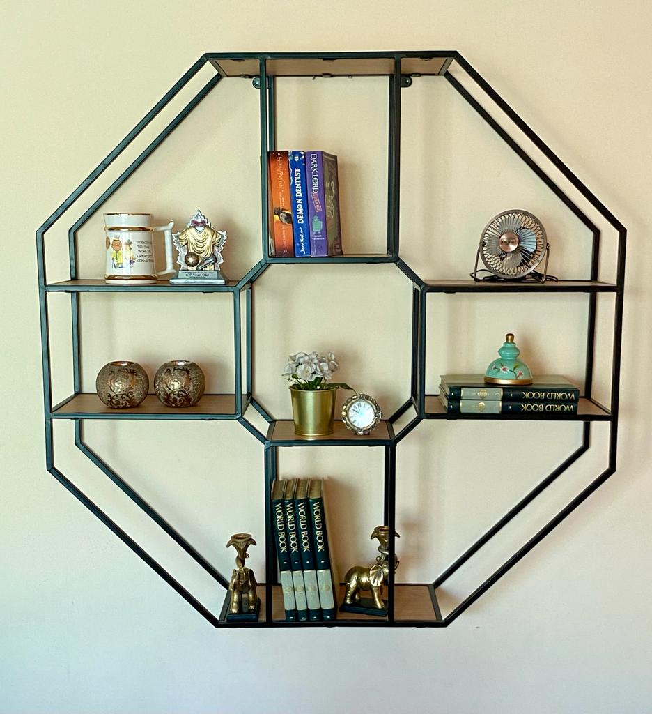 Octagonal Metal And Wood Wall Shelf |Wal Decor | Buy Now - Needs Store