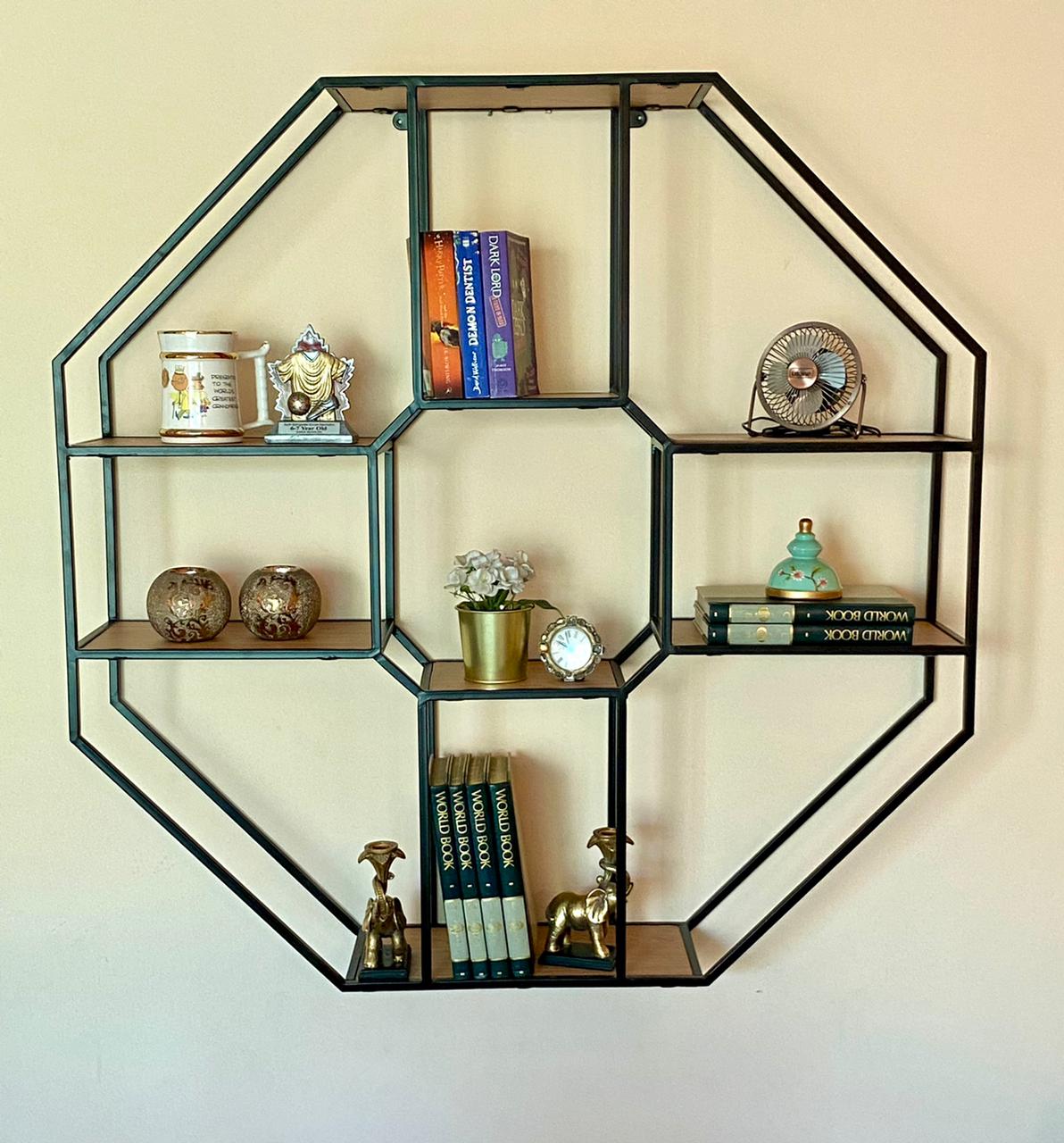 Octagonal Metal And Wood Wall Shelf |Wal Decor | Buy Now - Needs Store