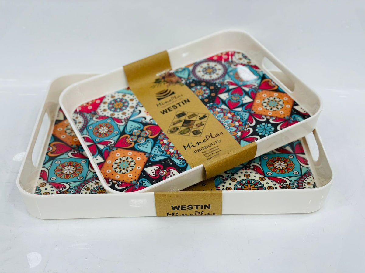 Pair Of Rectangular Traditional Pattern Serving Tray - Needs Store