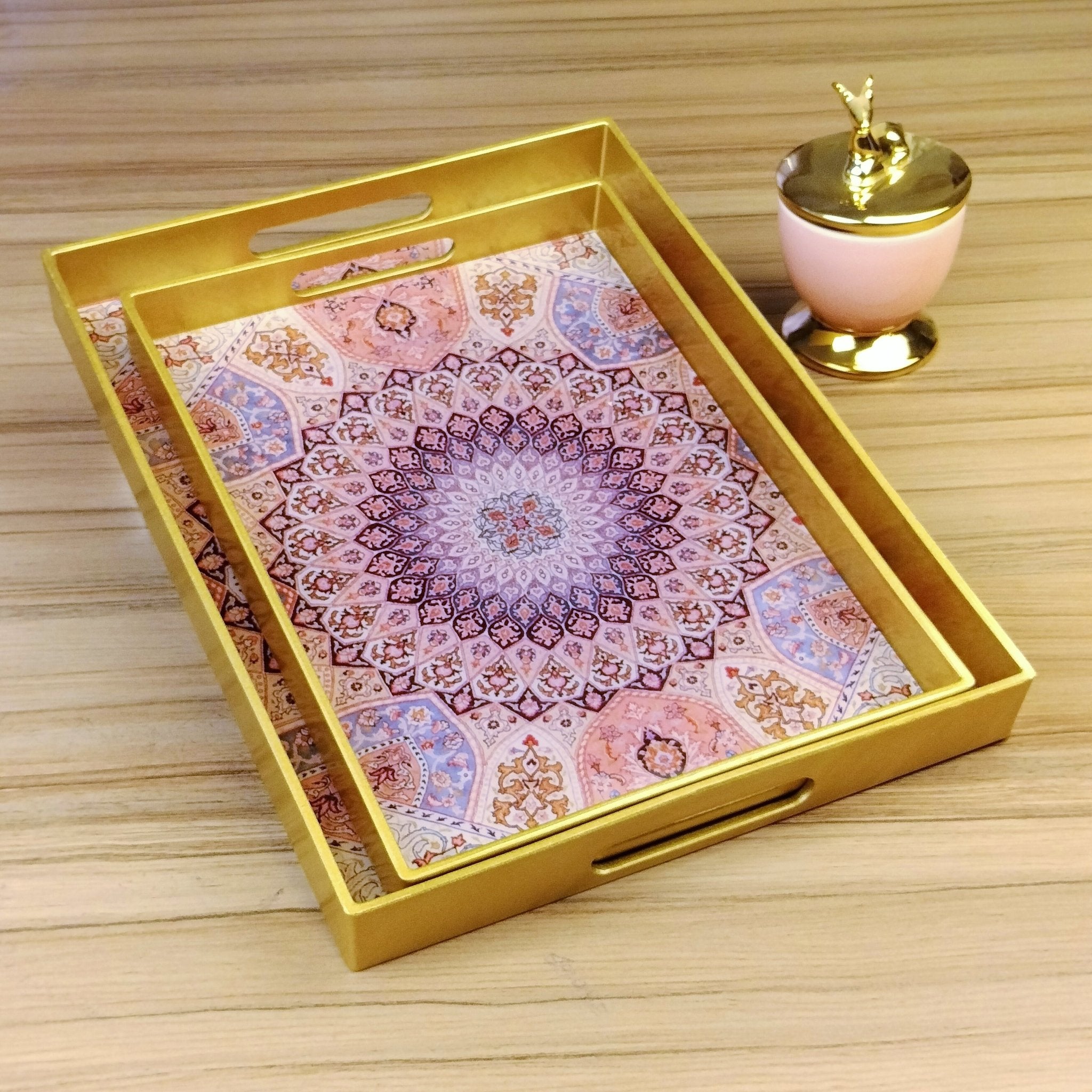 Traditional Design Rectangular Serving Trays | Set of 2 ( Purple & Gol ...